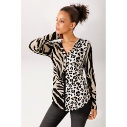 Aniston Casual Damen Aniston CASUAL Schlupfbluse im Zebra-Dessin mit Leo-Einsatz - NEUE KOLLEKTION schwarz-wei&szlig; 48