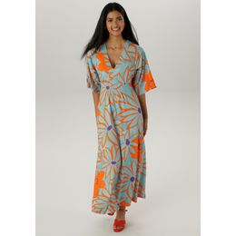 Aniston Selected Damen Aniston SELECTED Maxikleid mit weiten, 3/4-langen &Auml;rmeln bunt 42, N-Gr