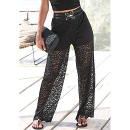 Lascana Damen Lascana Schlupfhose &raquo;mit weitem Bein&laquo; aus transparenter Spitze mit integrierter Shorts, luftige Sommerhose schwarz 44, N-Gr
