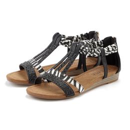 Lascana Damen Lascana Sandale &raquo;Sommerschuh, Sandalette, offener Schuh,&laquo; mit aufwendiger Verzierung VEGAN schwarz-wei&szlig; 37