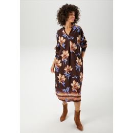 Aniston Casual Damen Aniston CASUAL Blusenkleid mit gro&szlig;fl&auml;chigem Blumendruck und Bord&uuml;re braun 38, N-Gr