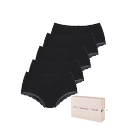 Lascana Damen Lascana Taillenslip 5er-Pack, aus elastischer Baumwolle mit zarter Spitze, mit Aufbewahrungsbox schwarz 48/50