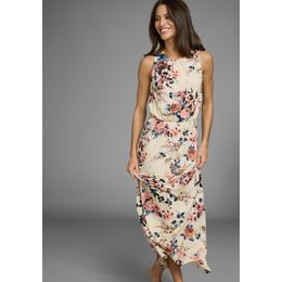 Laura Scott Damen Sommerkleid bodennah geschnitten, aus Single Jersey, gebl&uuml;mt oder gepunktet beige 38, N-Gr