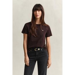 Gant Damen T-Shirt &raquo;REG SHIELD KA T-SHIRT&laquo; mit einer kleinen aufgestickten Wappen-Grafik auf der Brust braun 3XL