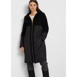 bonprix Damen bonprix Wintermantel Materialmix, lockere Passform, mit Kapuze, Riegel-Detail am Saum schwarz 56