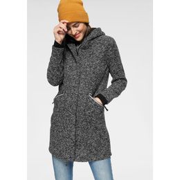 Polarino Damen Strickmantel mit 2-Wege-Rei&szlig;verschluss, aus Strickfleece, in melierter Tweedoptik grau 46