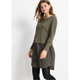 bonprix Damen bonprix 2-in-1-Pullover &raquo;Feinstrickpullover mit Rockansatz&laquo; im Materialmix, mit gebl&uuml;mten Rockansatz, bequem gr&uuml;n 32/34 (XS)