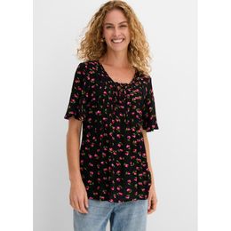 bonprix Damen bonprix Tunika weite Passform, mit Schn&uuml;rung am Ausschnitt, Kurzarm-Design bunt 38