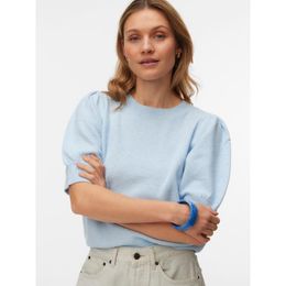 V&eacute;ro Moda Vero Moda Damen Rundhalspullover &raquo;VMDOFFY 2/4 O-NECK PULLOVER GA NOOS&laquo; Materialmix, regular fit blau XL