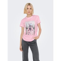 Only Damen Only Kurzarmshirt &raquo;ONLVIBE LIFE S/S GLASSES TOP BOX JRS&laquo; Baumwolle, regular fit, Rundhals rosa XS
