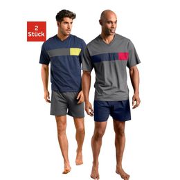 Le Jogger Herren Le Jogger Pyjama Packung, 4 tlg. mit Colourblock-Eins&auml;tzen blau 56/58