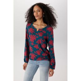 Aniston Selected Damen Aniston SELECTED Langarmshirt mit Cut-out und malerischen, floralem Druck - NEUE KOLLEKTION bunt 38