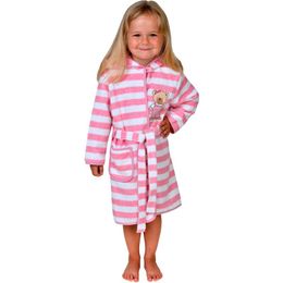 W&ouml;rner Kinderbademantel &raquo;Teddy Ringel rosa&laquo; 1 Stk. Streifenmuster, mit Stickerei, mit Tasche, maschinenwaschbar rosa Baumwoll-Webfrottier 86/92 L: 60cm