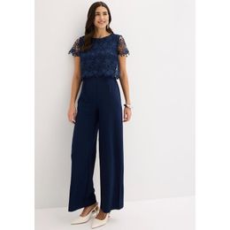 bonprix Damen bonprix Jumpsuit mit kurzem Arm, figurumspielende Passform, weites Bein blau 36, N-Gr