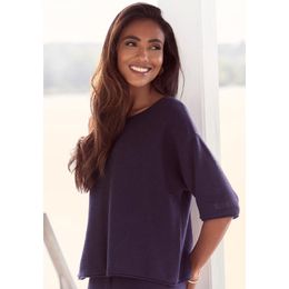 ELBSAND Damen 3/4-Arm-Shirt mit U-Boot Ausschnitt, Loungewear blau 32/34