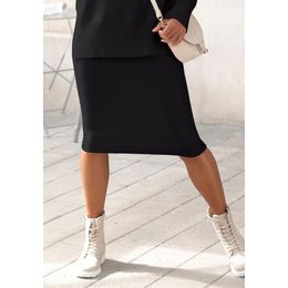 Lascana Damen Lascana Strickrock &raquo;mit elastischem Bund in Midil&auml;nge&laquo; bequemer Midirock aus weichem Strick, Herbstrock mit schmaler Form schwarz 38