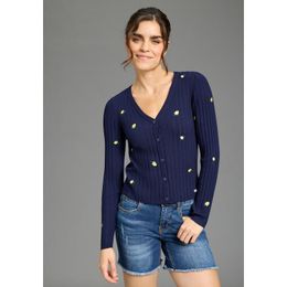 Kangaroos Damen Kangaroos Strickjacke aus Rippstrick mit Stickerei blau 36/38