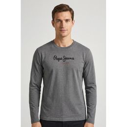 Pepe Jeans Herren Langarmshirt &raquo;Small Flag&laquo; aus reiner Baumwolle, Rundhals grau S