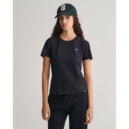 Gant Damen T-Shirt &raquo;REG SHIELD KA T-SHIRT&laquo; mit einer kleinen aufgestickten Wappen-Grafik auf der Brust schwarz XXL