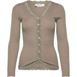 rosemunde Damen rosemunde Strickjacke &raquo;Babette Silk Cardigan mit Seide&laquo; Vintage-Spitzenbesatz, Perlmuttknopfleiste, Langarm, Seidenmix gr&uuml;n XS