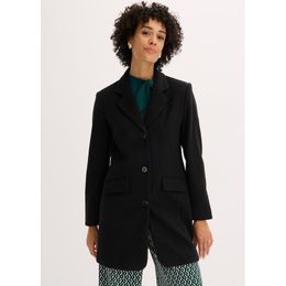 bonprix Damen bonprix Kurzmantel &raquo;Blazermantel&laquo; Longblazer in Wolloptik, bequeme Passform, 1-Reiher schwarz 38