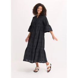 bonprix Damen bonprix Midikleid aus reiner Baumwolle, A-Linien-Passform, 3/4-&Auml;rmel, mit Stehkragen 42, N-Gr
