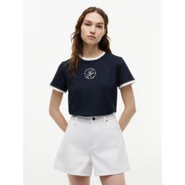 Tommy Hilfiger Damen Kurzarmshirt &raquo;TH ROUNDAL REG C-NK SS TEE&laquo; mit kontrastfarbenen B&uuml;ndchen XL (46)