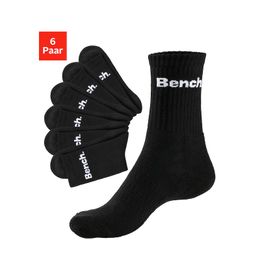Bench. Damen Tennissocken &raquo;Damen Herren Sportsocken, Crew Socken&laquo; Packung, 6 Paar tlg. mit Fu&szlig; Polsterung schwarz 35-38