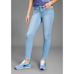 Kangaroos Damen Kangaroos Slim-fit-Jeans &raquo;CROPPED HIGH WAIST SLIM FIT&laquo; schmale Passform, R&ouml;hrenjeans, trendige Used-Waschung blau 44, N-Gr