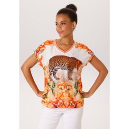 Aniston Casual Damen Aniston CASUAL Shirtbluse mit Leopard, tropischen V&ouml;geln, Bl&uuml;ten und Bl&auml;ttern 38