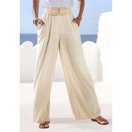 Lascana Damen Lascana Schlupfhose &raquo;mit Plisseefalten und weitem, luftigem Bein&laquo; Elegante Schlupfhose, leichte Sommerhose, modische Palazzohose beige 