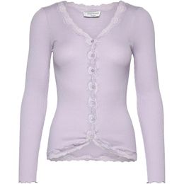 rosemunde Damen rosemunde Strickjacke &raquo;Babette Silk Cardigan mit Seide&laquo; Vintage-Spitzenbesatz, Perlmuttknopfleiste, Langarm, Seidenmix lila L