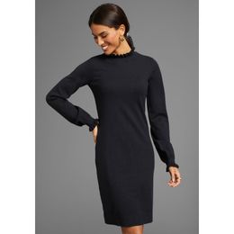 Laura Scott Damen Strickkleid aus Viskosemischung mit femininem R&uuml;schendetail schwarz 38, N-Gr