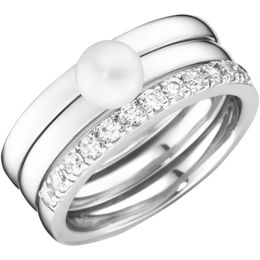 Firetti Ring-Set &raquo;Multipack Schmuck Geschenk Silber 925 Fingerringe&laquo; mit Zirkonia (synth.) - mit S&uuml;&szlig;wasserzuchtperle wei&szlig; 16, Perlen Silber 925 (
