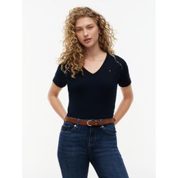 Tommy Hilfiger Damen T-Shirt &raquo;CODY V-NECK SHORT SLEEVE&laquo; mit V-Ausschnitt, Baumwolle, Slim Fit blau M (38)