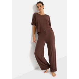 Lscn By Lascana Damen LSCN by LASCANA Pyjama Set, 2 mit kleiner Zierknopfleiste an der Hose braun 32/34