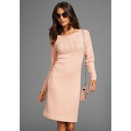 Laura Scott Damen Strickkleid mit Ajourdetails und sch&ouml;nem Rundhalsausschnitt rosa 38, N-Gr