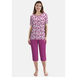 G&ouml;tzburg G&ouml;tzburg Damen G&Ouml;TZBURG Pyjama 3/4 Arm, 7/8 Hose, Rundhalsausschnitt, gebl&uuml;mt, Baumwolle pink 50