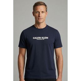 Calvin Klein Herren T-Shirt Regular Fit, Rundhalsausschnitt, Logodruck blau S