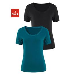 Vivance Damen T-Shirt &raquo;aus elastischer Baumwoll-Qualit&auml;t&laquo; 2er-Pack, aus elastischer Baumwoll-Qualit&auml;t, sommerlich leicht gr&uuml;n 48/50