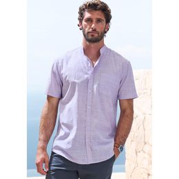H.I.S. H.I.S Herren Kurzarmhemd &raquo;, sommerliches Strukturhemd&laquo; Regular Fit, Stehkragenhemd mit Brusttasche, reine Baumwolle lila L (41/42), N-Gr