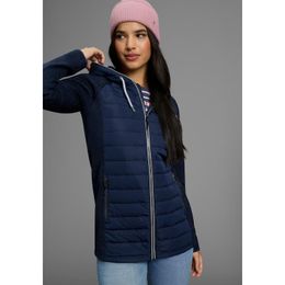 Polarino Damen Strickfleecejacke mit Kapuze mit wattiertem Bereich-Hybridjacke, &Uuml;bergangsjacke blau 40