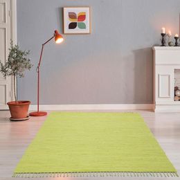 Theko Teppich &raquo;Happy Cotton Fleckerl, handgewebt&laquo; rechteckig 5 mm H&ouml;he Flachgewebe, reine Baumwolle, meliert, mit Fransen, auch als L&auml;ufer gr&uuml;n 