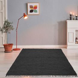 Theko Teppich &raquo;Happy Cotton Fleckerl, handgewebt&laquo; rechteckig 5 mm H&ouml;he Flachgewebe, reine Baumwolle, meliert, mit Fransen, auch als L&auml;ufer grau 