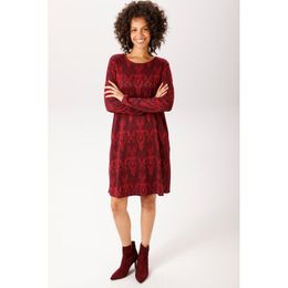 Aniston Casual Damen Aniston CASUAL A-Linien-Kleid Eingrifftaschen mit gro&szlig;fl&auml;chigem Ornament-Muster - NEUE KOLLEKTION rot 38, N-Gr