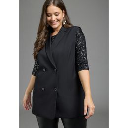 Laura Scott Curve Damen Laura Scott CURVE Longweste &raquo;Gro&szlig;e Gr&ouml;&szlig;en&laquo; aus Polyester und Elasthan, feminin geschnitten, unifarbene Optik schwarz 50