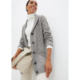 bonprix Damen bonprix Longstrickjacke lockere Passform, mit Knopfleiste, mit aufgesetzten Taschen 36/38 (S)