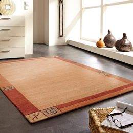 LUXOR living Wollteppich &raquo;India&laquo; rechteckig 20 mm H&ouml;he reine Wolle, handgekn&uuml;pft, mit Bord&uuml;re, auch als L&auml;ufer orange Wolle B : 60cm 1 Stk., 20mm, L: 