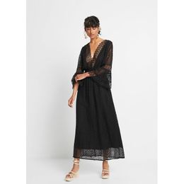 bonprix Damen bonprix Maxikleid f&uuml;r Fr&uuml;hjahr und Sommer, aus Baumwolle, feminin geschnitten schwarz 48, N-Gr
