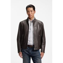 BOSS Herren BOSS Lederjacke &raquo;H Mansell&laquo; Stehkragen, genarbtes Leder, Regular Fit braun 56 Trachtenmode